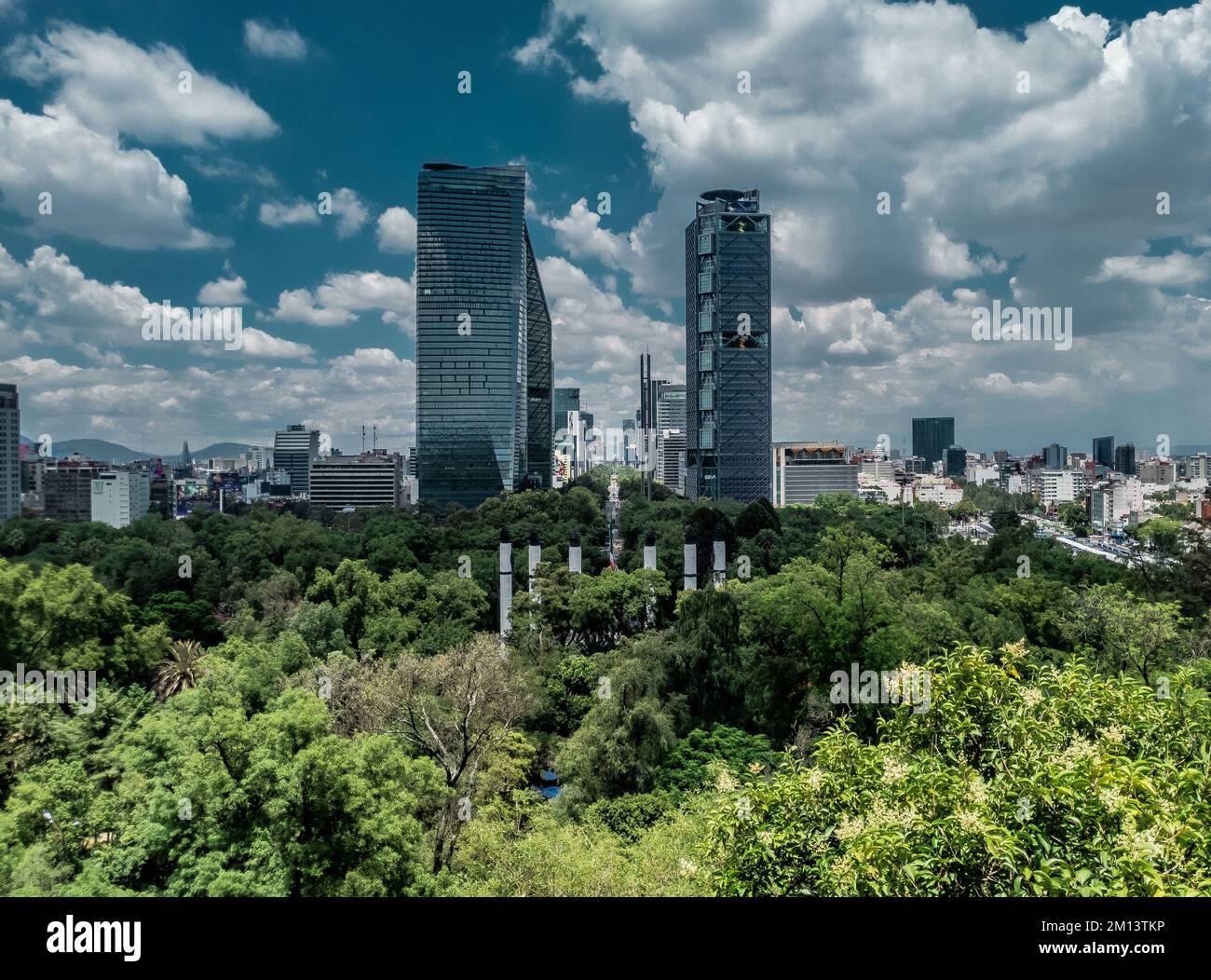 The view of Promenade of the Reform Avenue from Chapultepec Castle on a ...