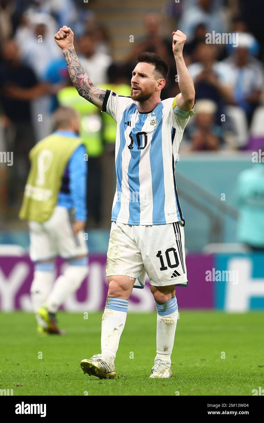 Doha, Qatar. 09th Dec, 2022. Lionel Messi of Argentina celebrates ...