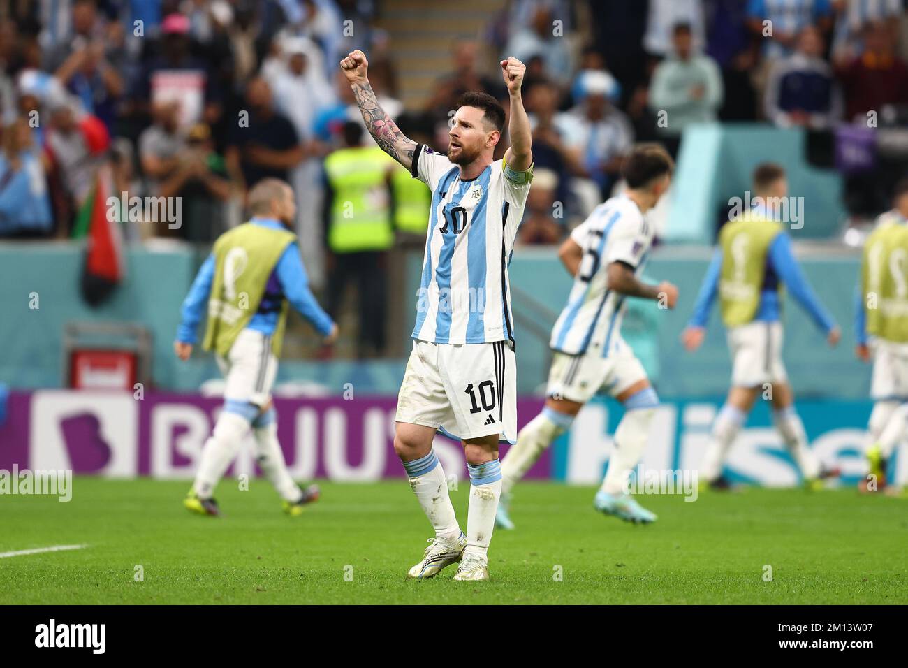 Doha, Qatar. 09th Dec, 2022. Lionel Messi of Argentina celebrates ...