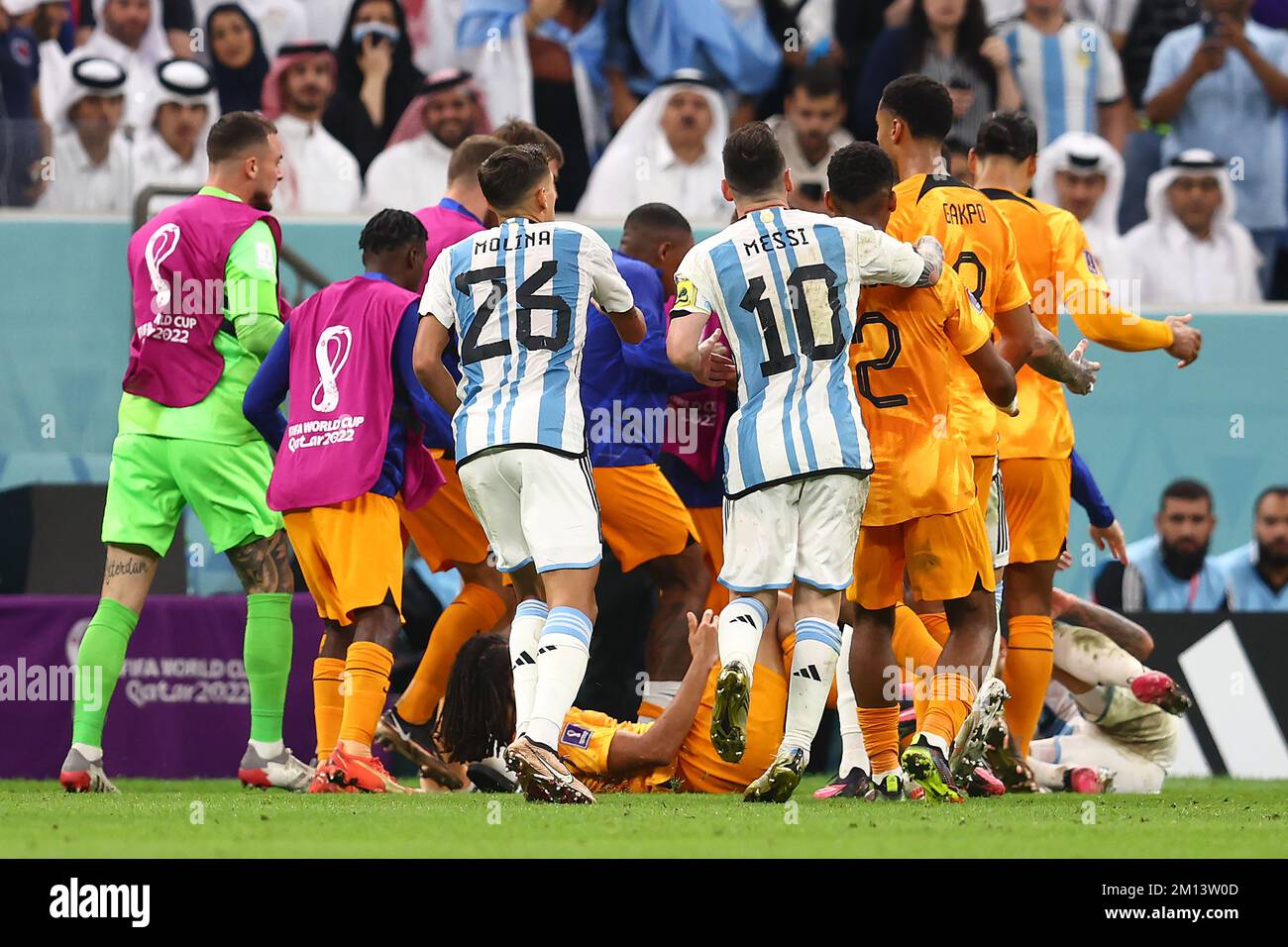 Doha, Qatar. 09th Dec, 2022. Players from both teams clash during the ...