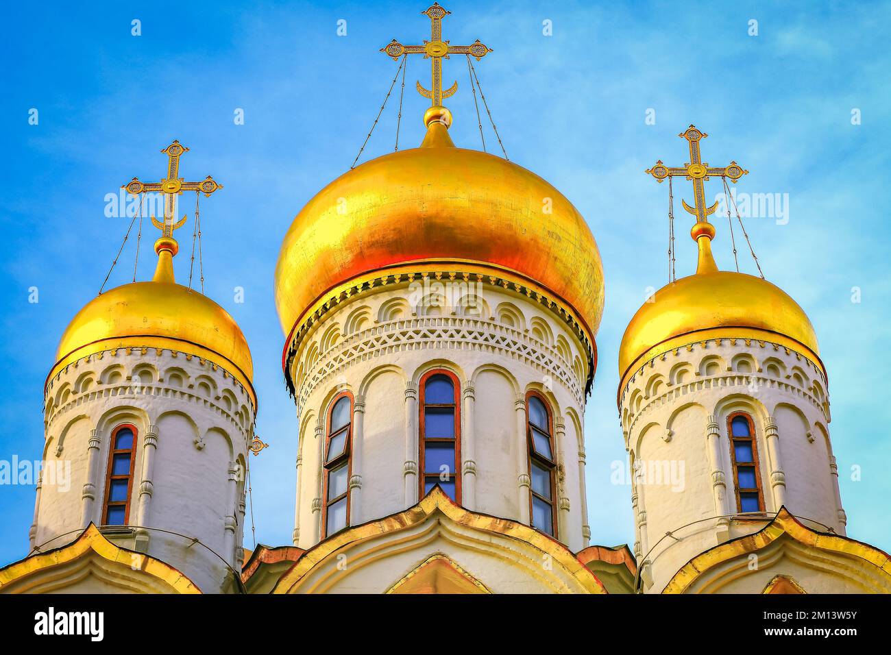 Golden domes of the Russian Church inside Kremlin, Moscow, Russia Stock ...