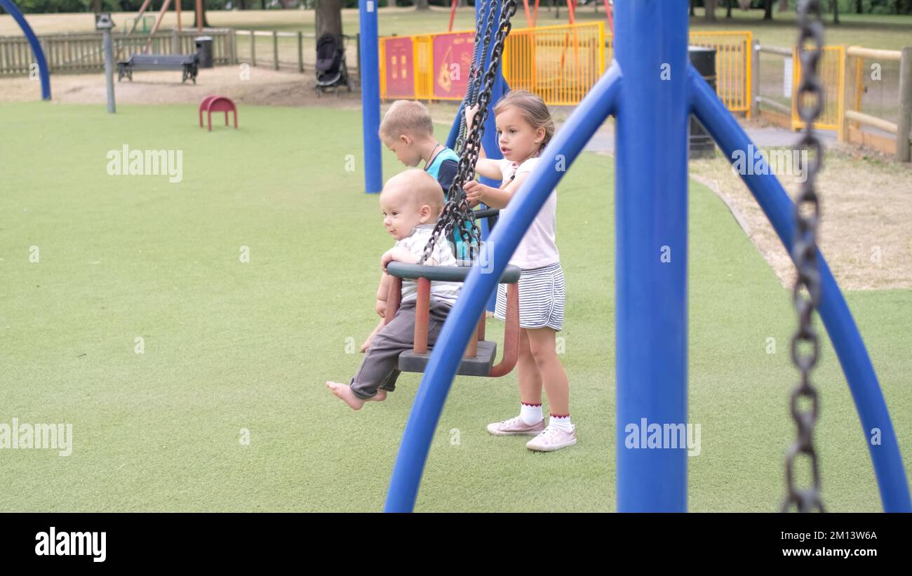 Funny Little Preschool Chubby Girl Older Sister Rides Younger Newborn ...