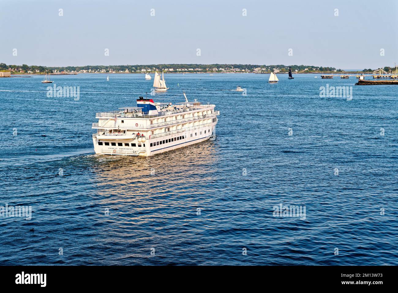 Small Cruise Ship Departing Portland Stock Photo - Alamy