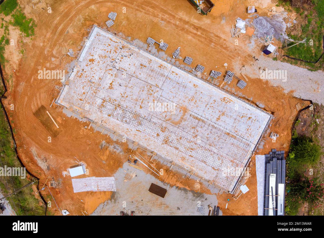 Construction site installation reinforcement steel bars to concrete ...