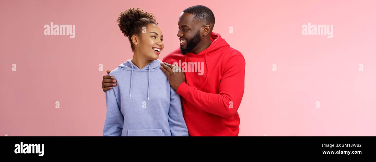Charming lovely couple in love relationship support each other look ...