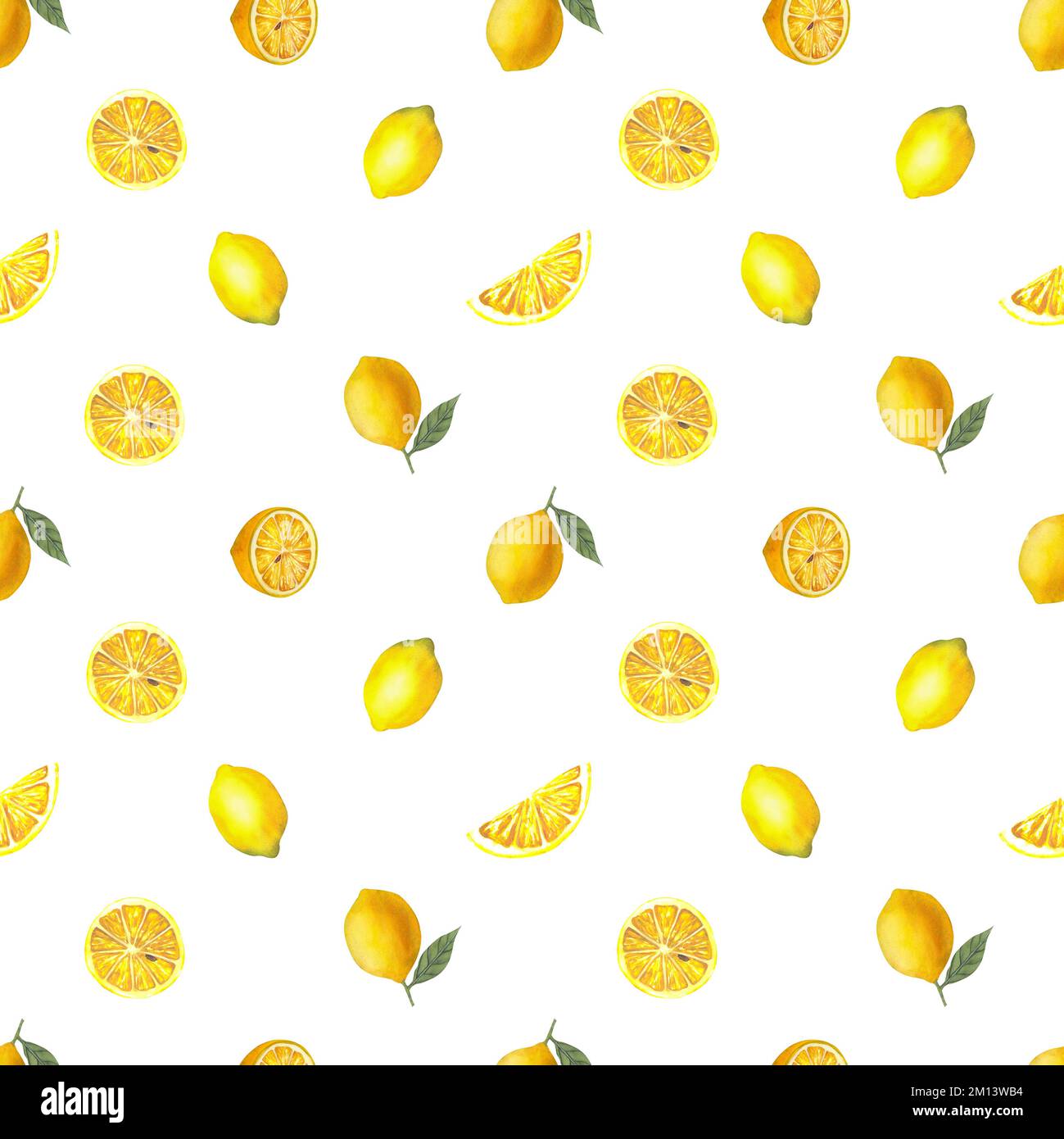 Watercolor seamless pattern with illustration of fresh citrus yellow ...