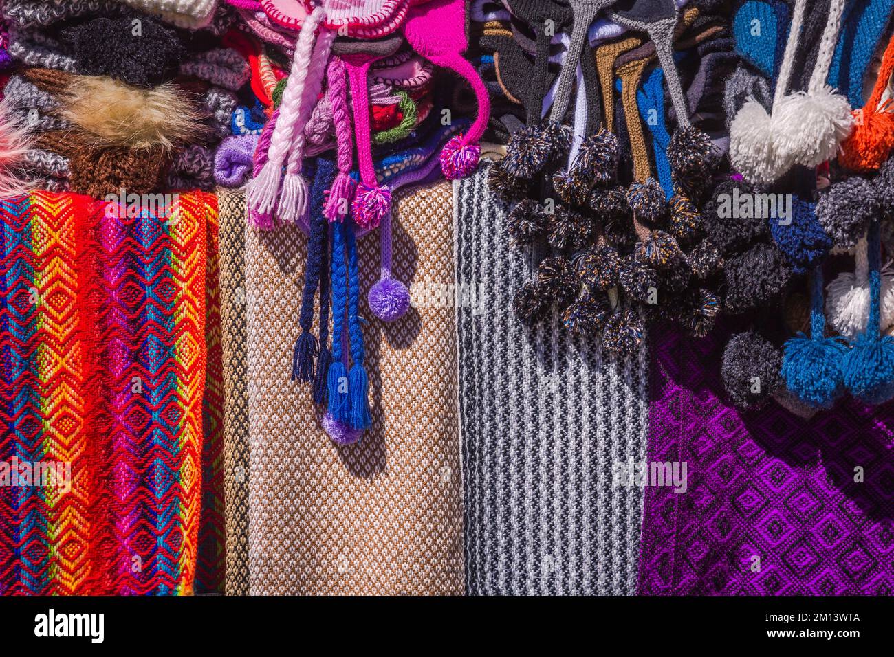 Peruvian Brightly Coloured Woven Andean Textiles in Cusco, Peru Stock ...