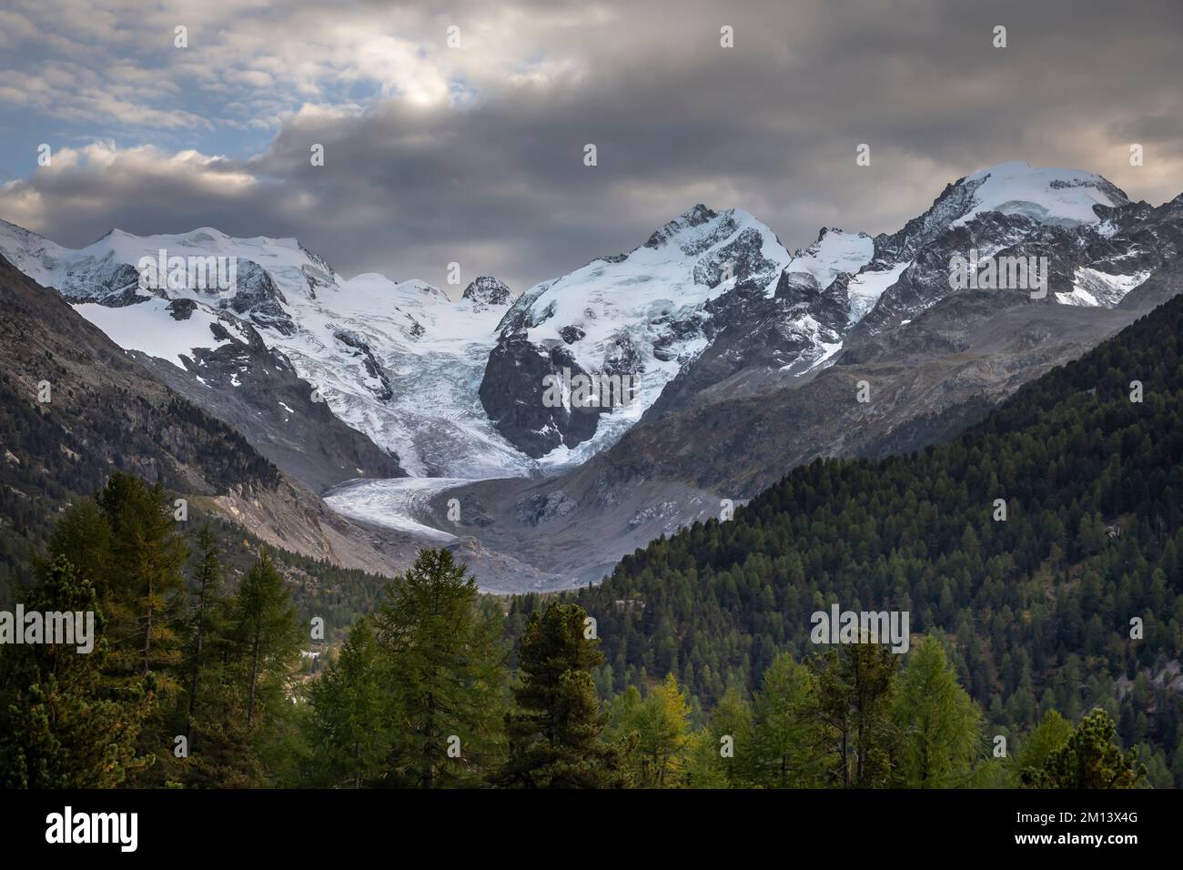 Bernina and Palu mountain range with glaciers in the Alps, Engadine ...