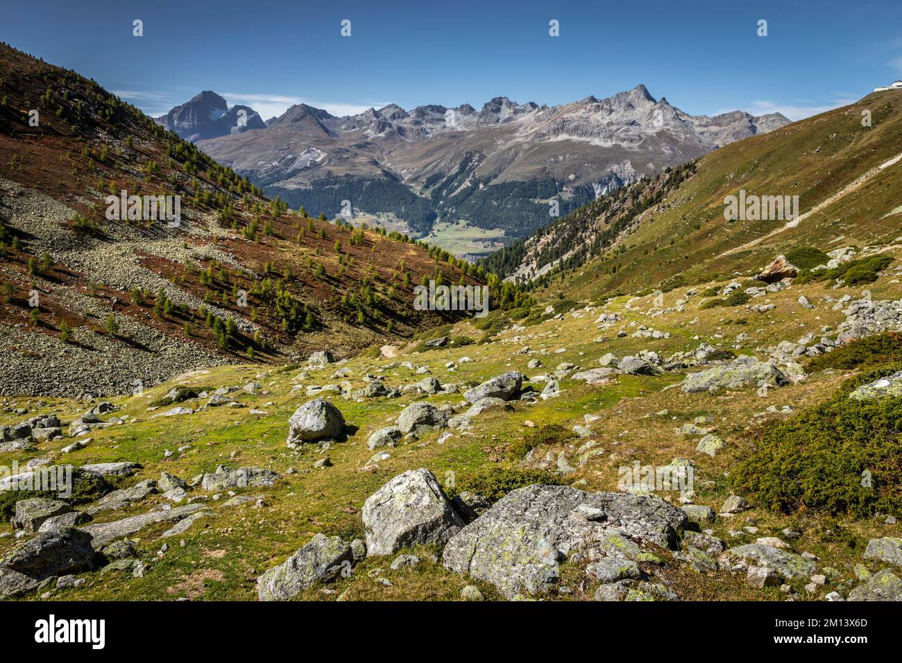 Dramatic landscape of swiss alps in upper Engadine, Graubunden ...