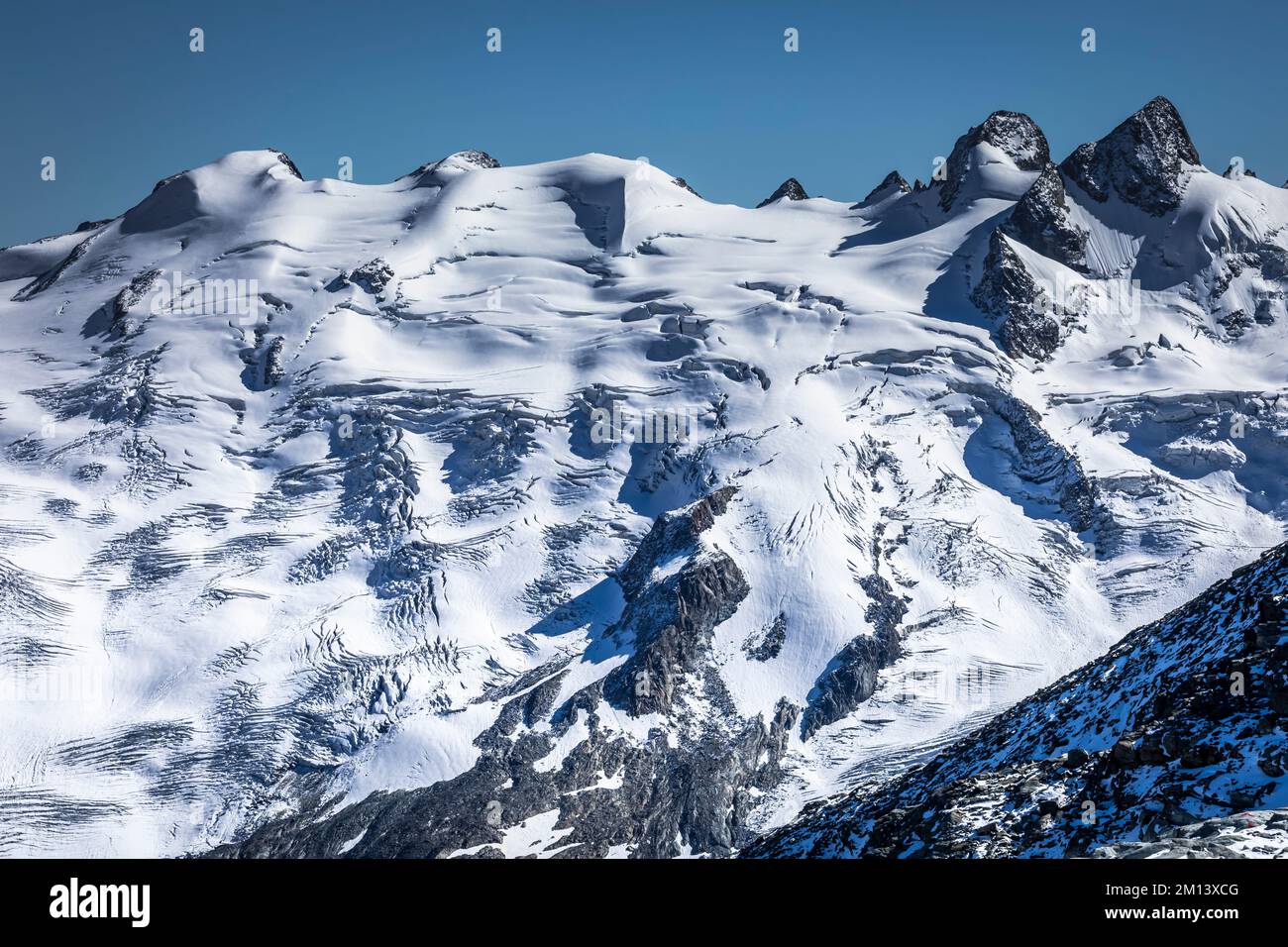Bernina and Palu mountain range with glaciers in the Alps, Engadine ...