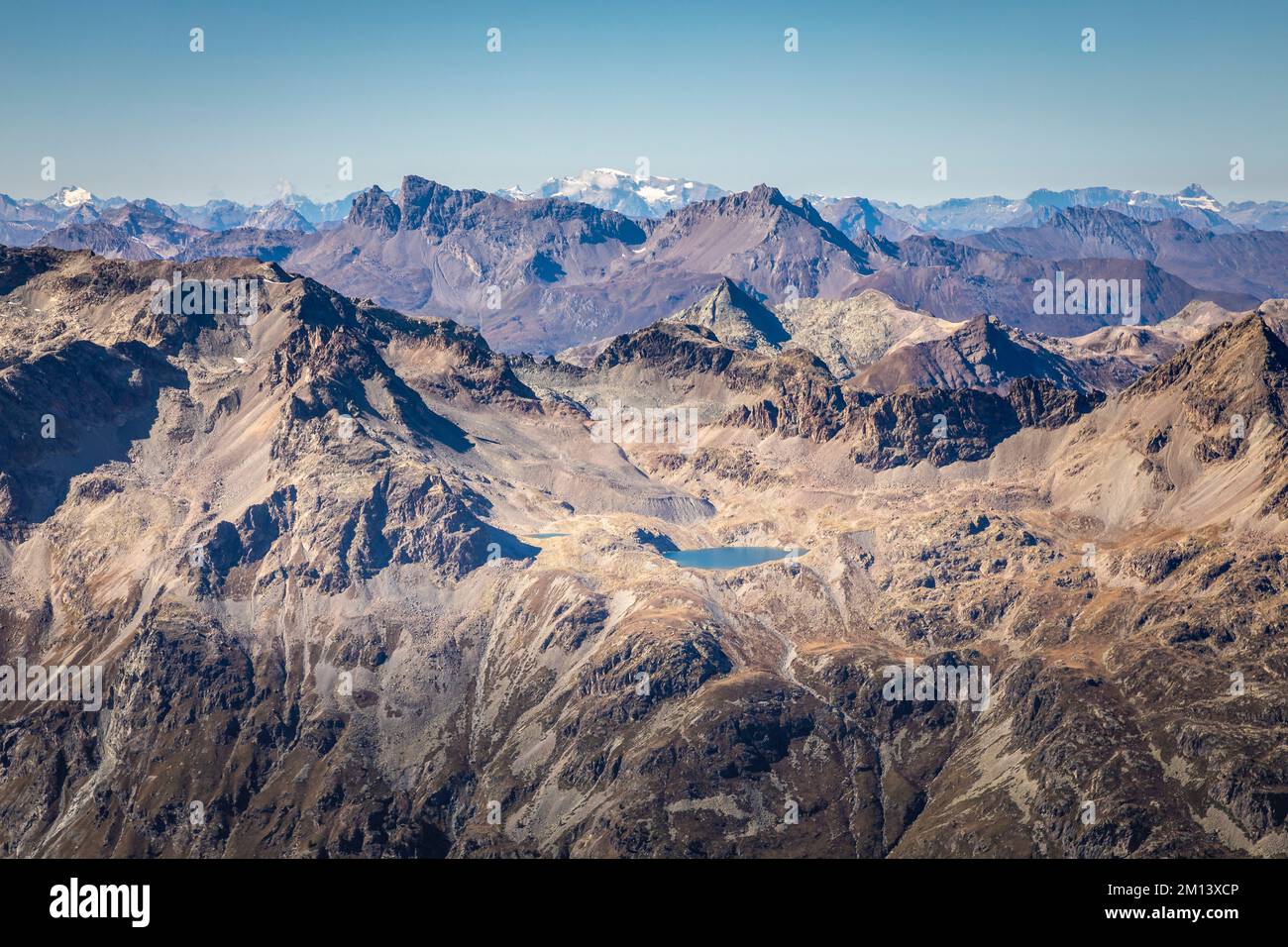 Bernina and Palu mountain range with lake in the Alps, Engadine ...