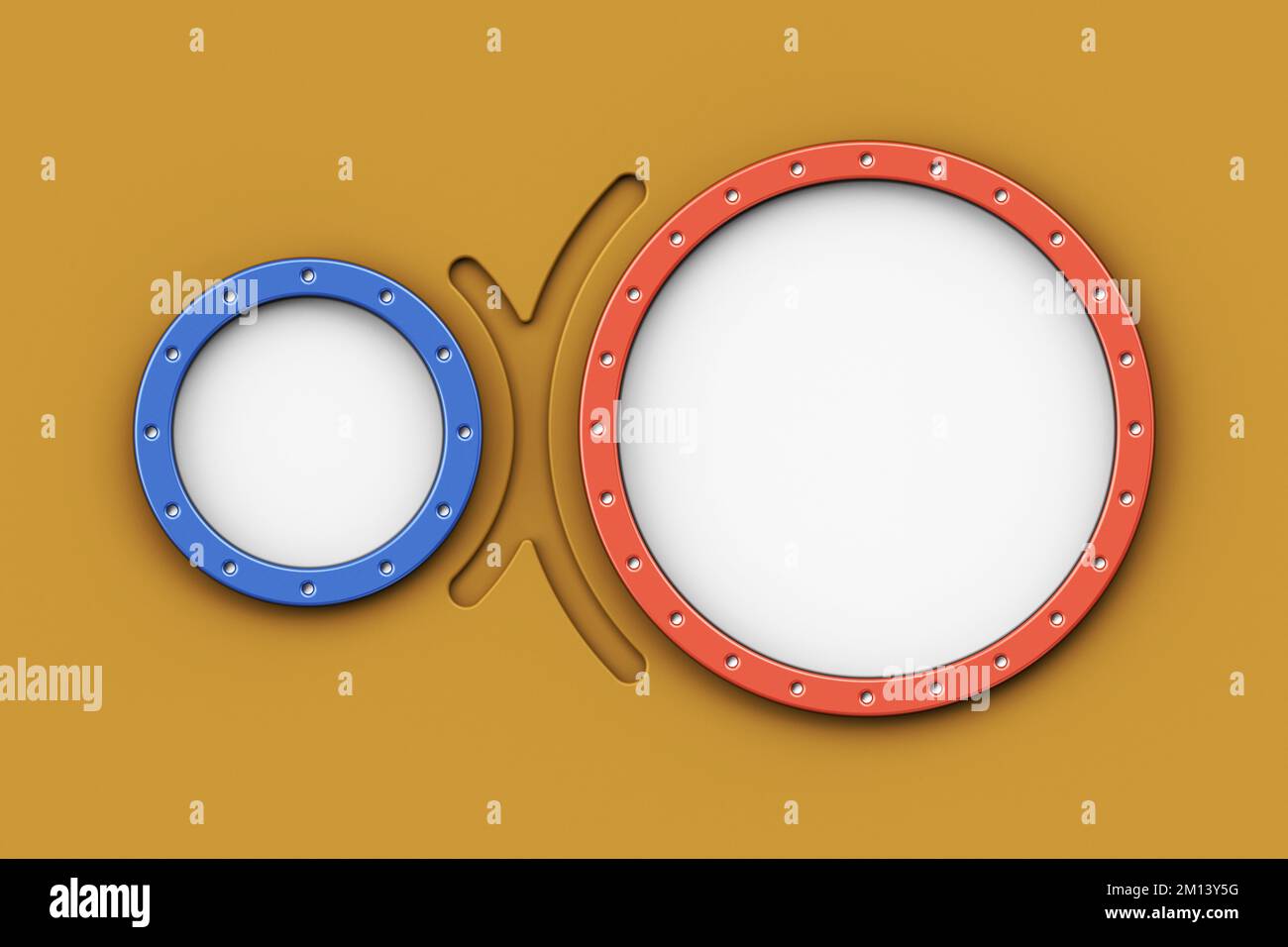 Abstract red round frame with blue round frame on yellow background ...