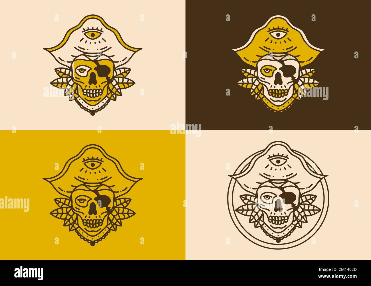 Vintage art illustration design of the skull pirates Stock Vector Image ...
