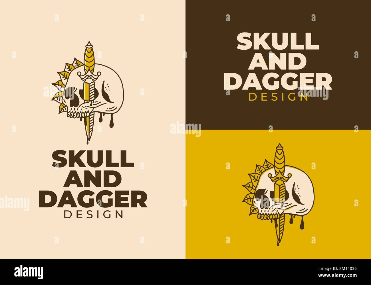 Vintage art illustration design of the skull and the dagger Stock ...