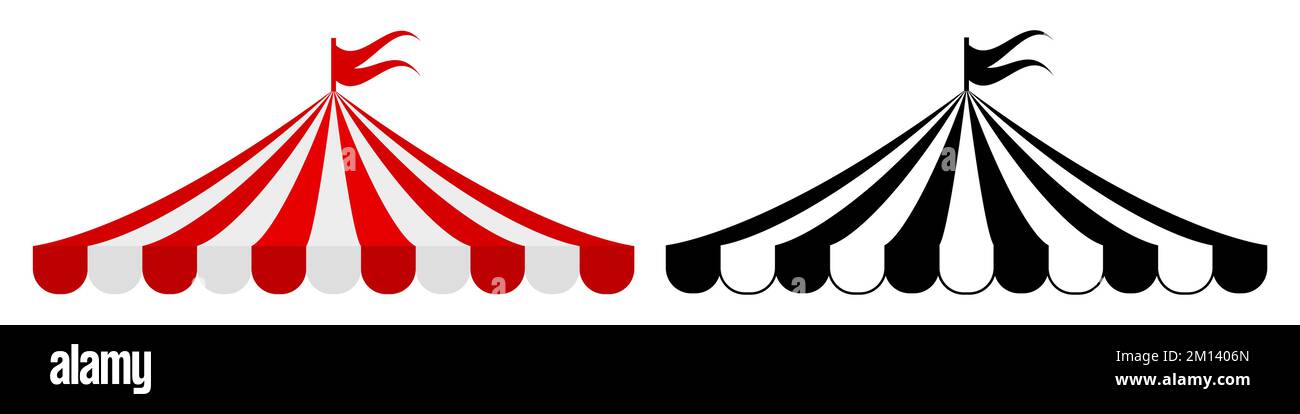 Circus tent with a split flag striped red and solid black icon ...