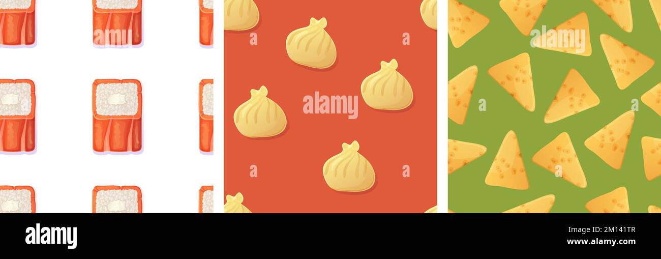 Chinese Dim sum seamless pattern. Asian food illustration in cartoon ...