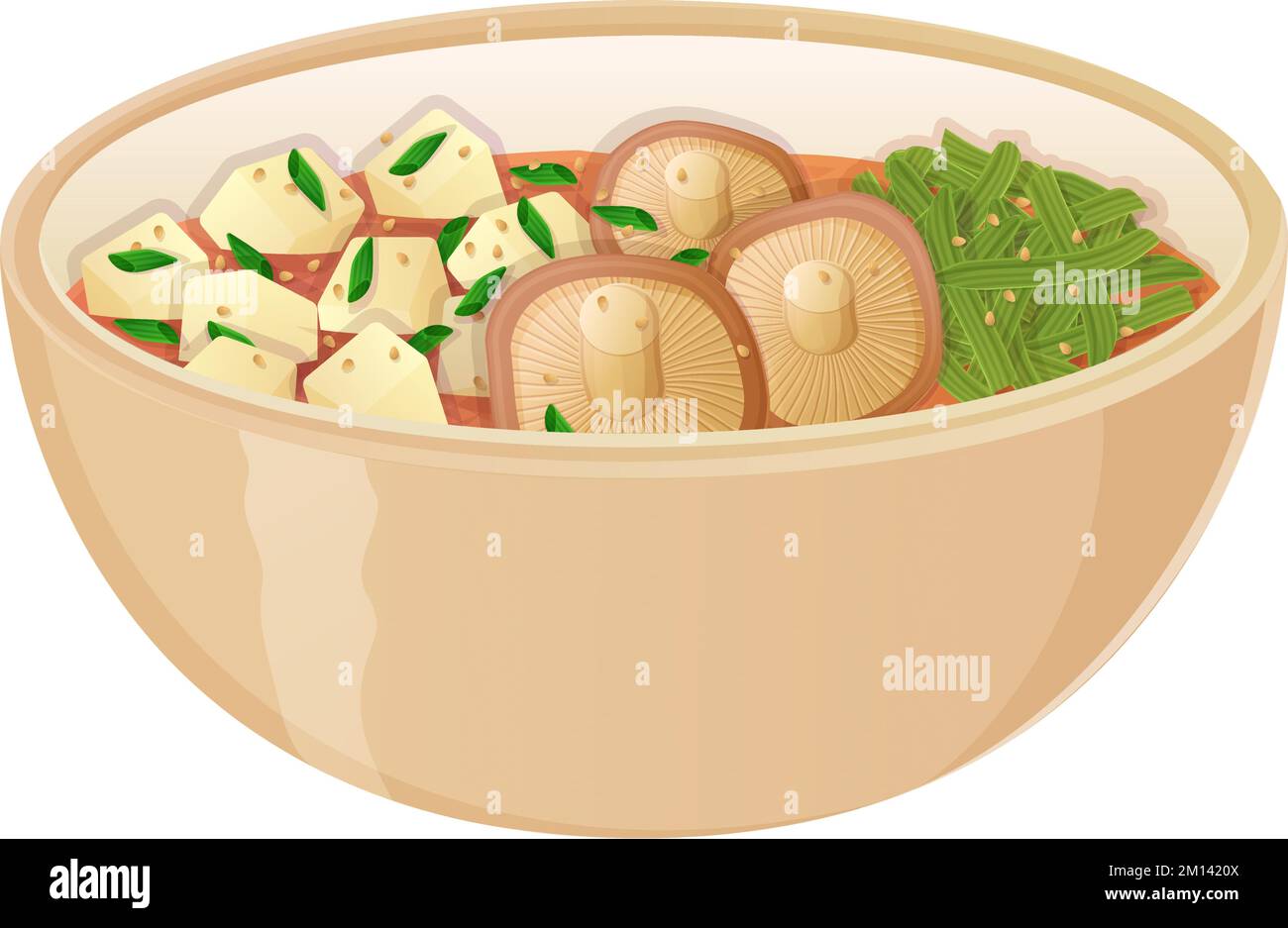 Japanese Miso soup. Asian food illustration isolated on white in ...