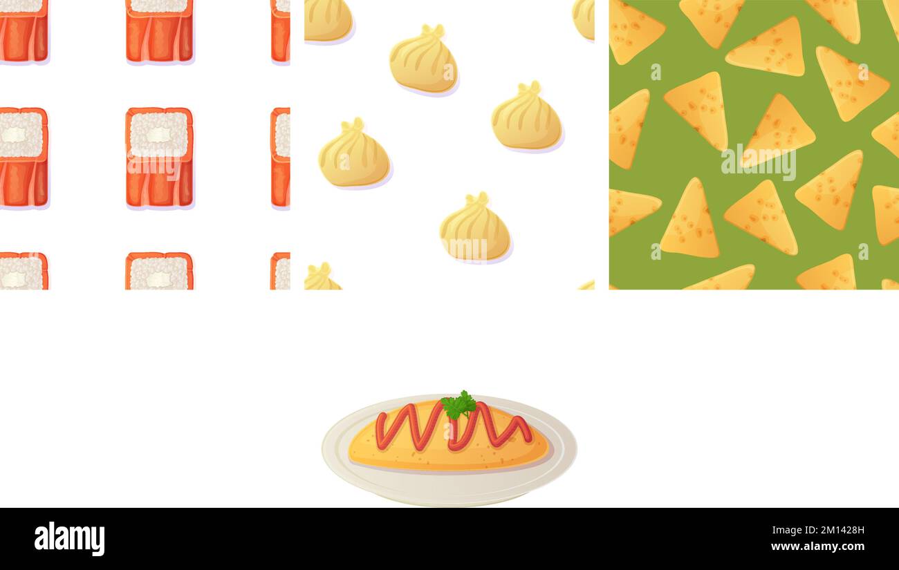 Japanese omelette Omurice dish. Asian food illustration isolated on ...