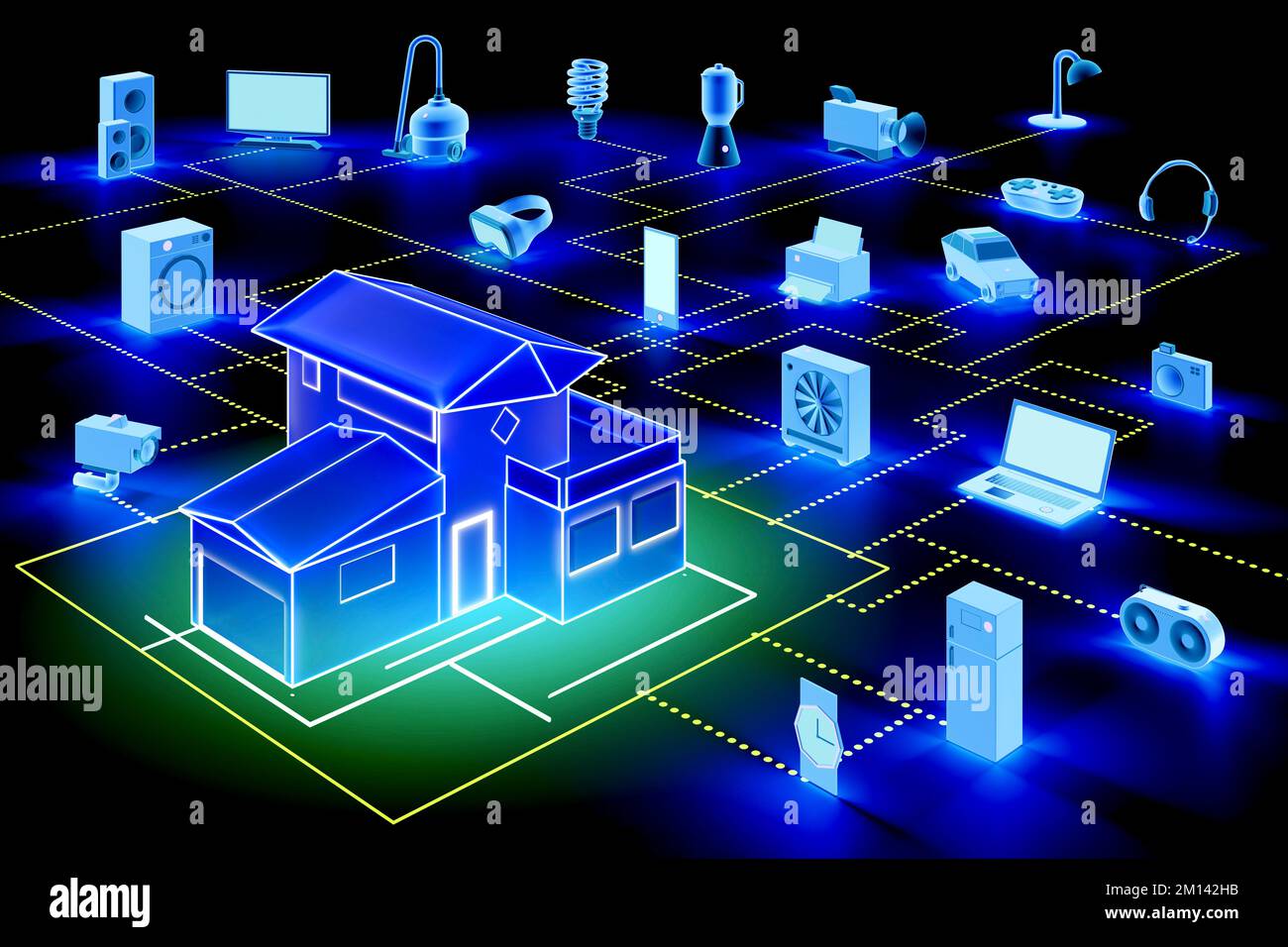Internet of things surrounding a house, illustration Stock Photo - Alamy