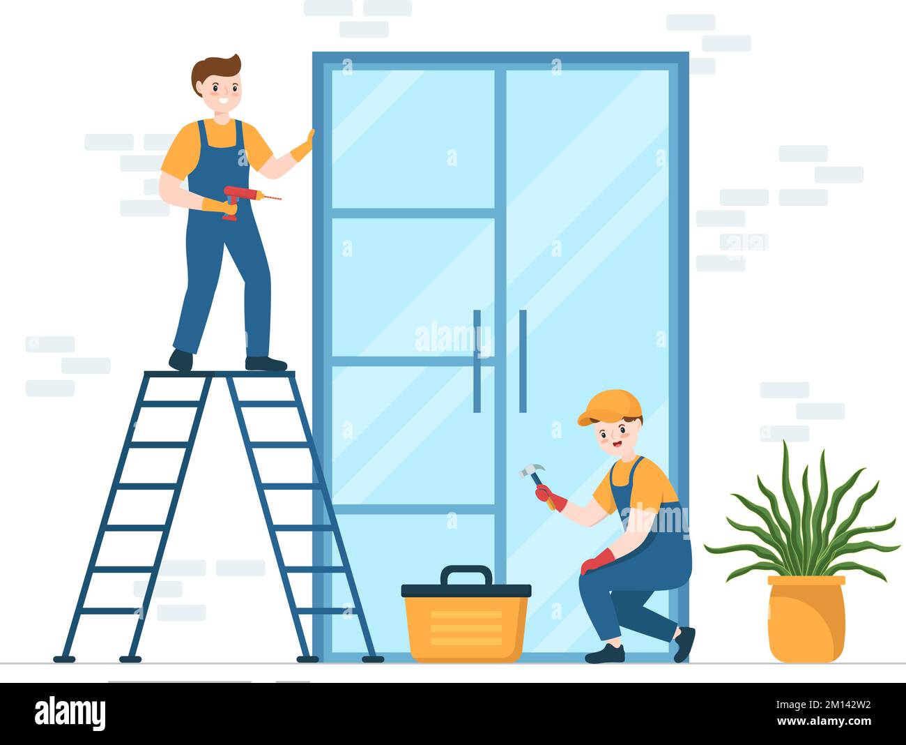 Window installer worker in Cut Out Stock Images & Pictures - Alamy