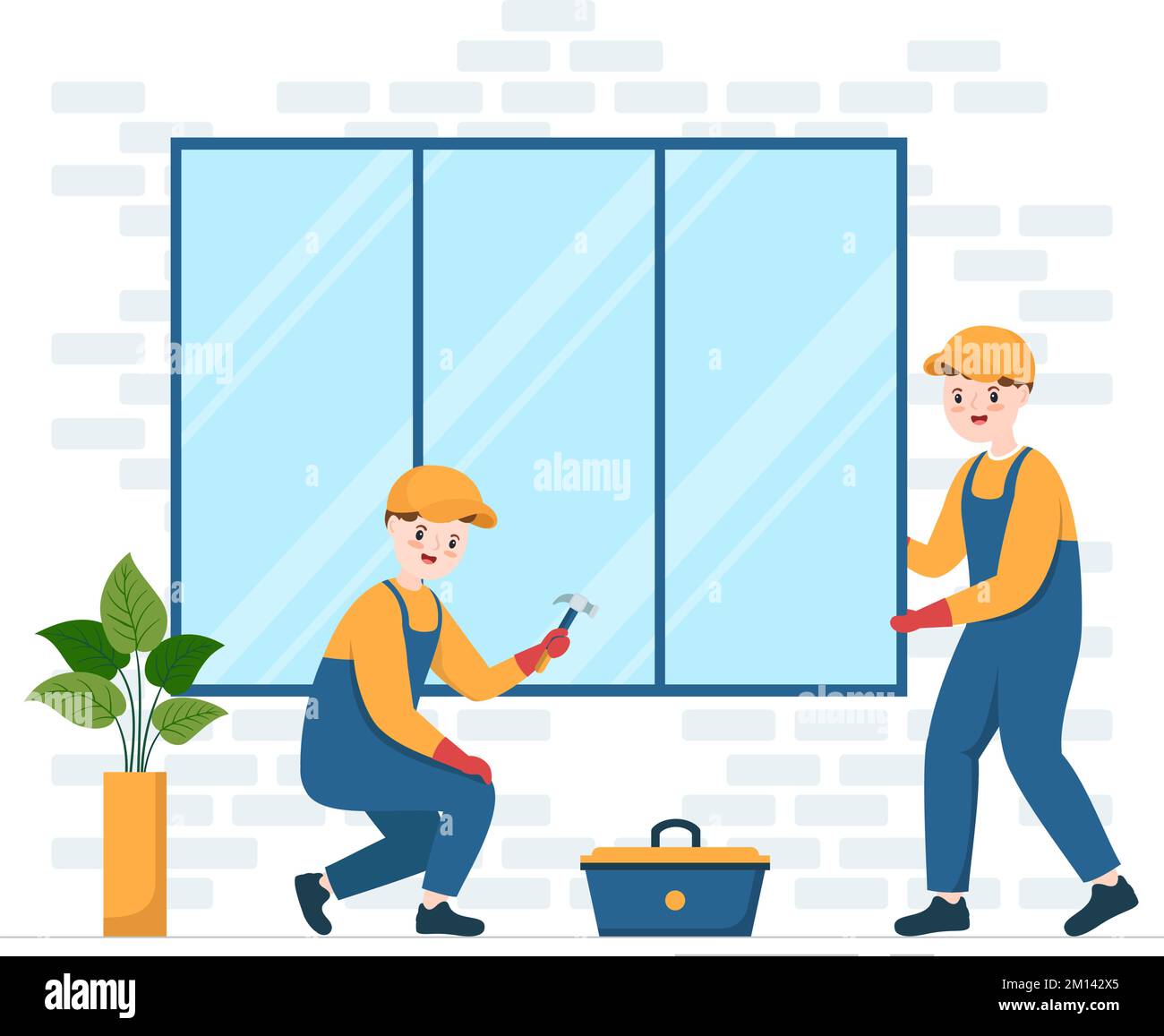 Window and Door Installation Service with Worker for Home Repair and ...