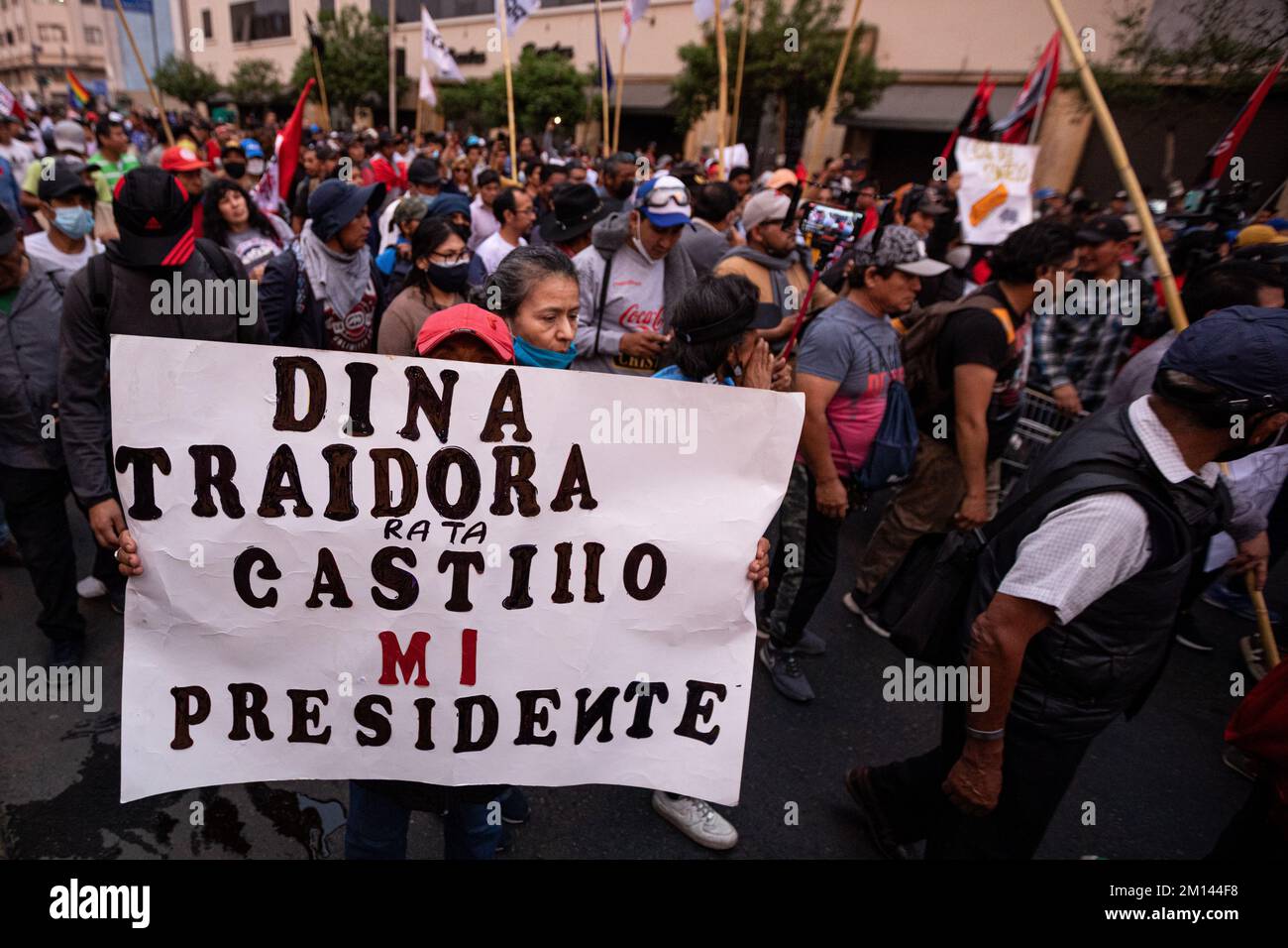 Lima, Peru. 09th Dec, 2022. Supporters of former Peruvian President ...