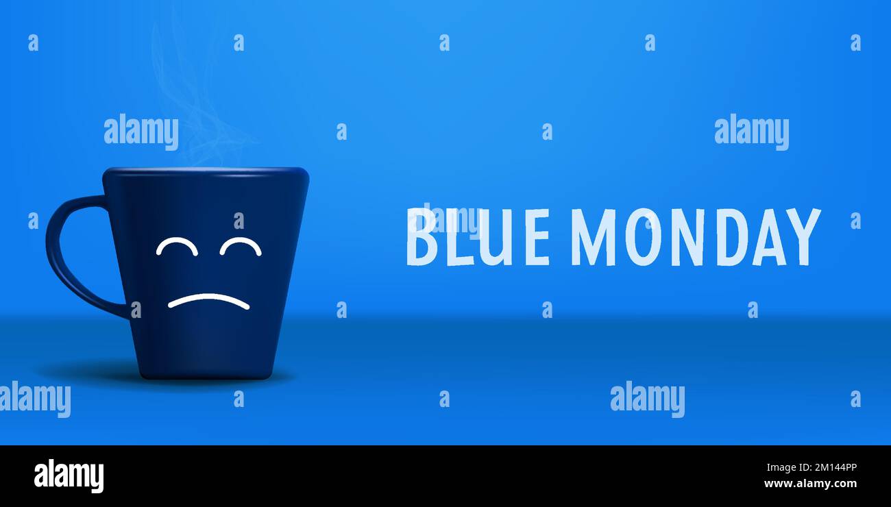realistic blue monday concept with blue cup and sad expression Stock ...