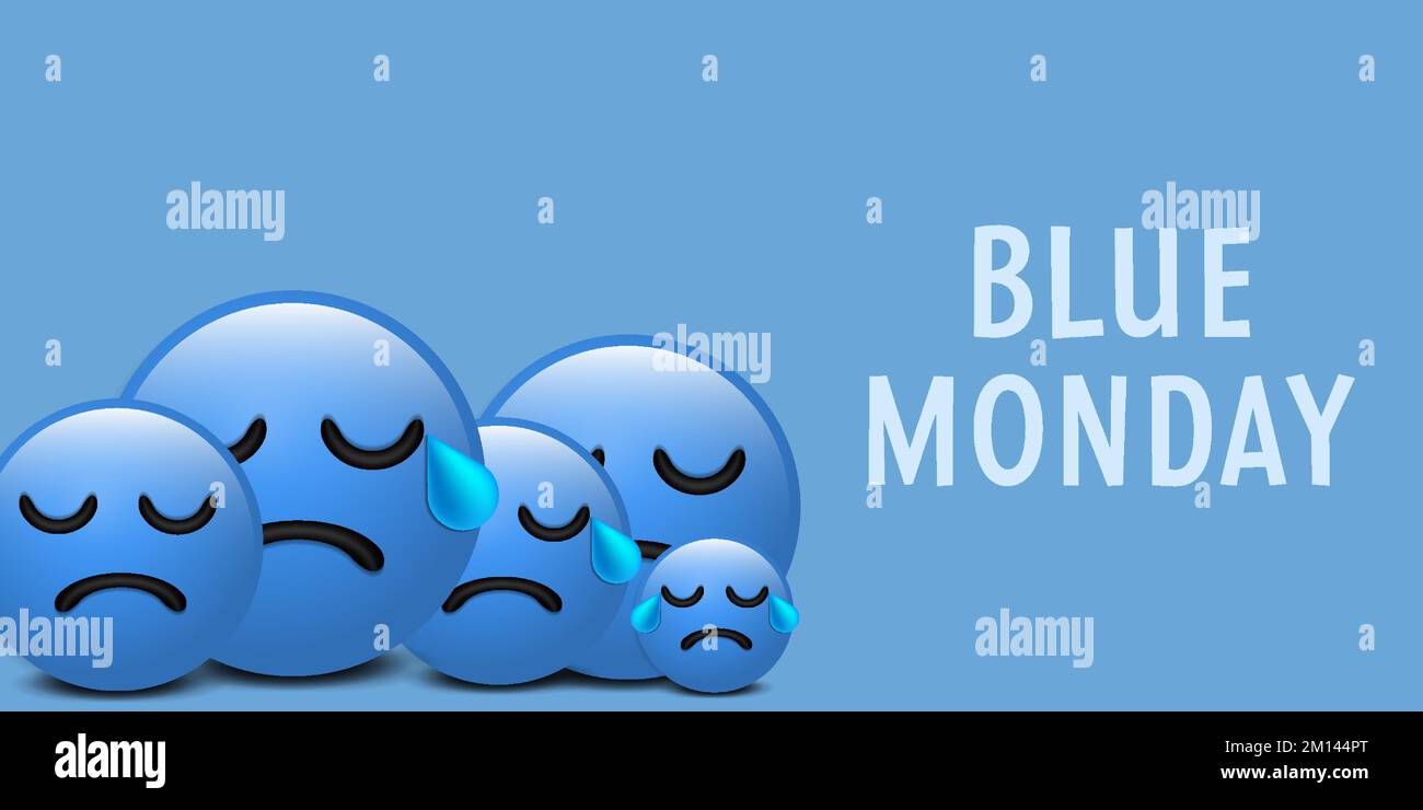 blue monday concept design with blue sad expression emoticon Stock ...