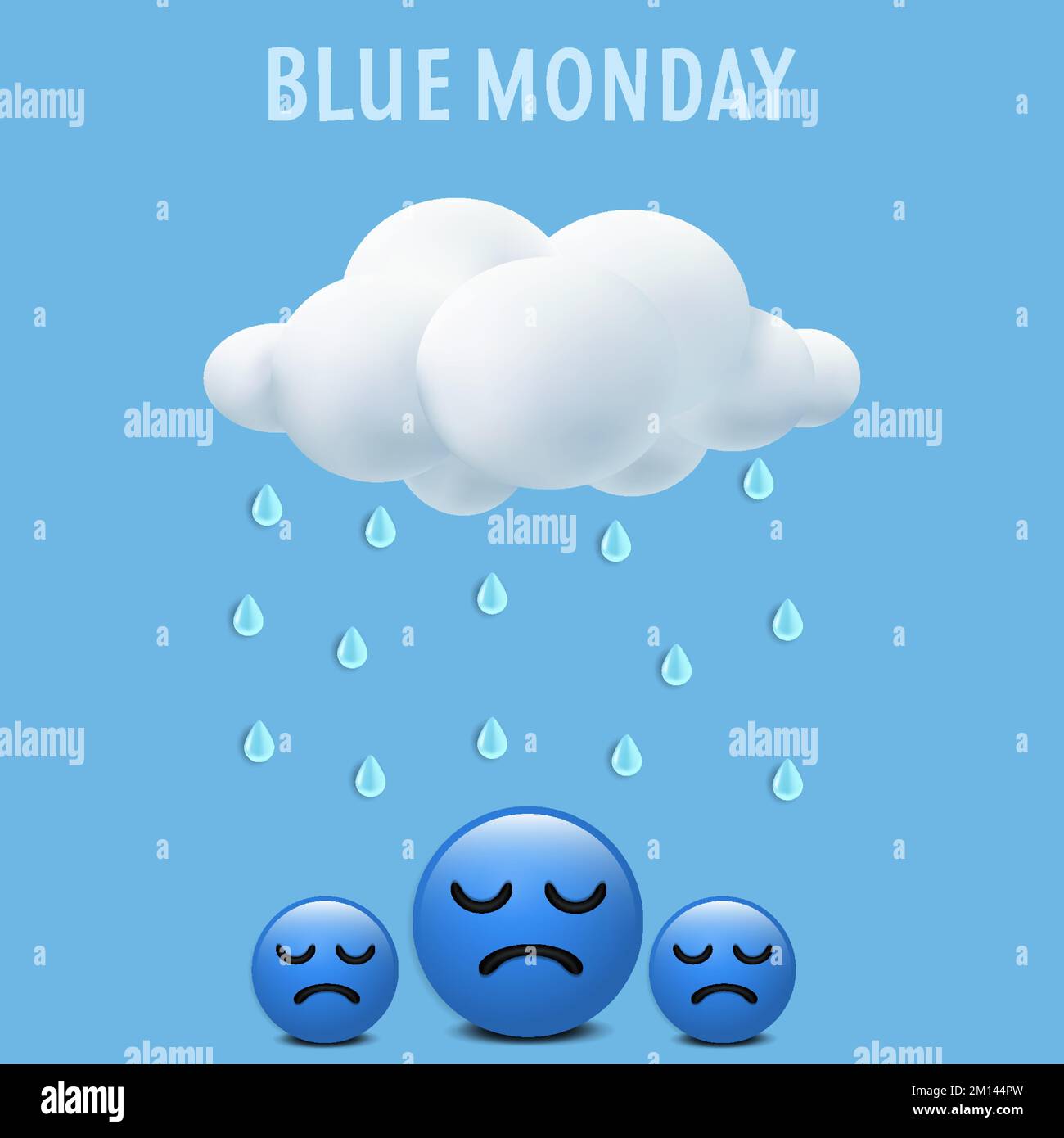 blue monday concept design with realistic clouds, and sad emoji Stock ...