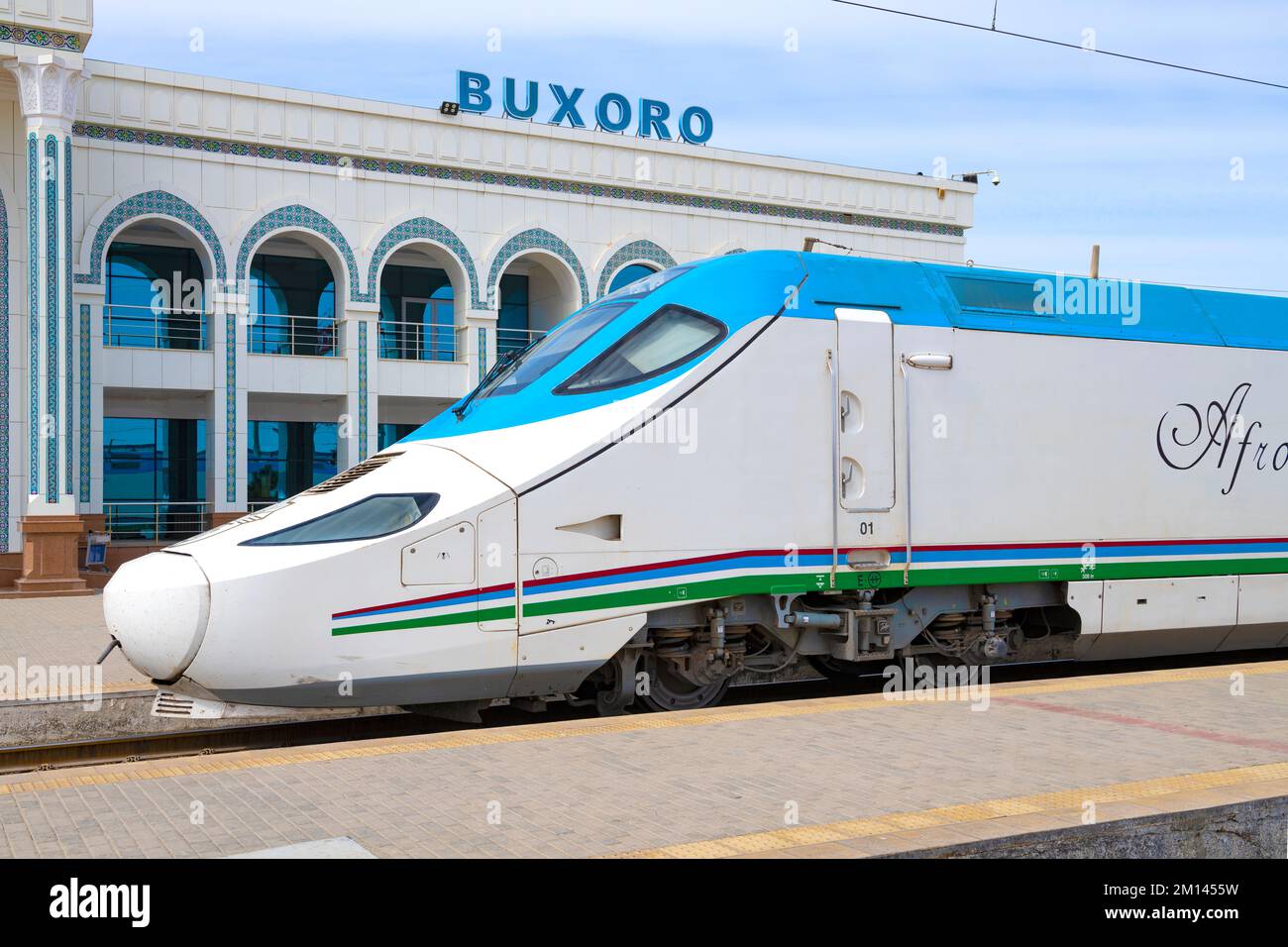KAGAN, UZBEKISTAN - SEPTEMBER 11, 2022: Locomotive of high-speed train ...