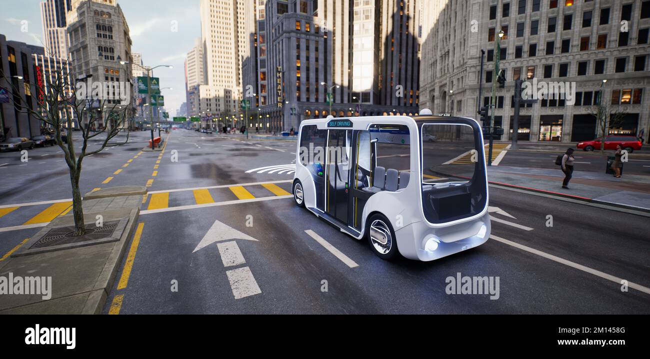Autonomous electric bus self driving on street, Smart vehicle ...