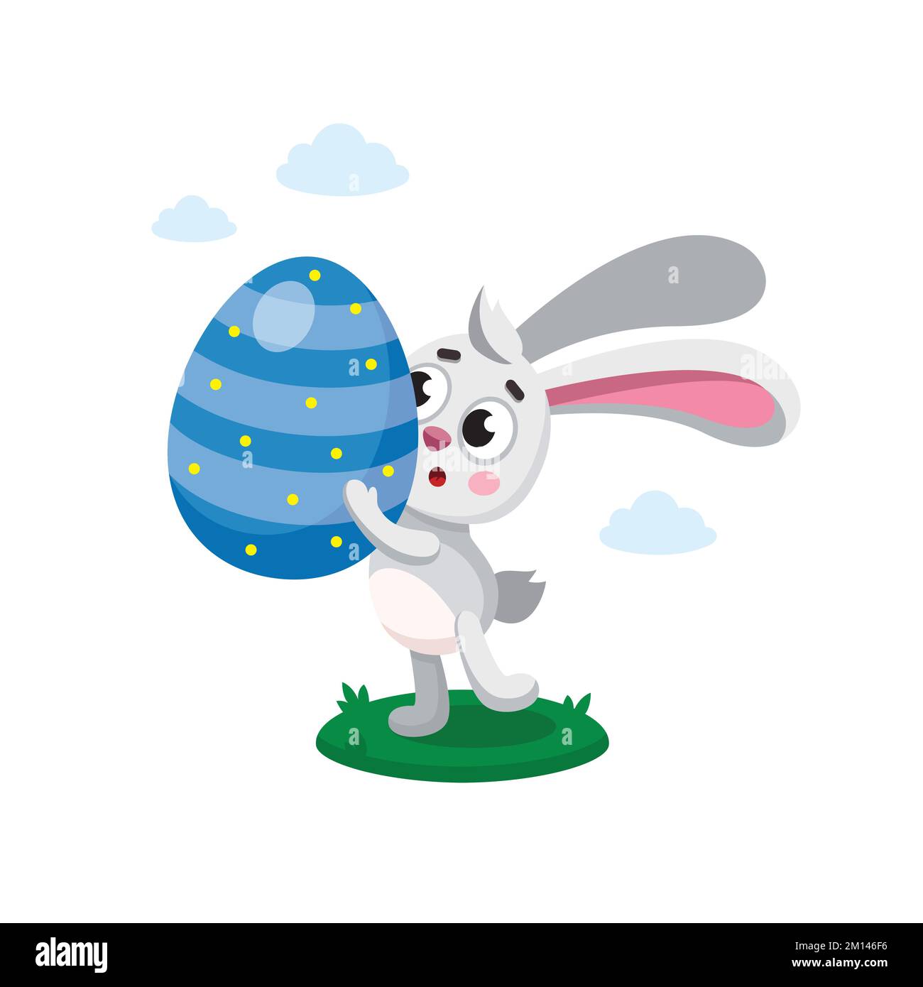 Vector flat digital character easter bunny, rabbit carry heavy painted ...
