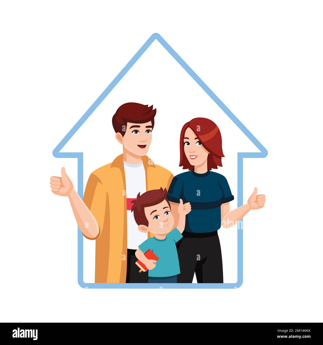 Family house concept. Happy family, dad, mom, son show thumbs up ...