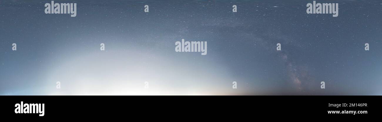 Arch of Milky Way in night sky above raising Full Moon. Seamless hdr ...