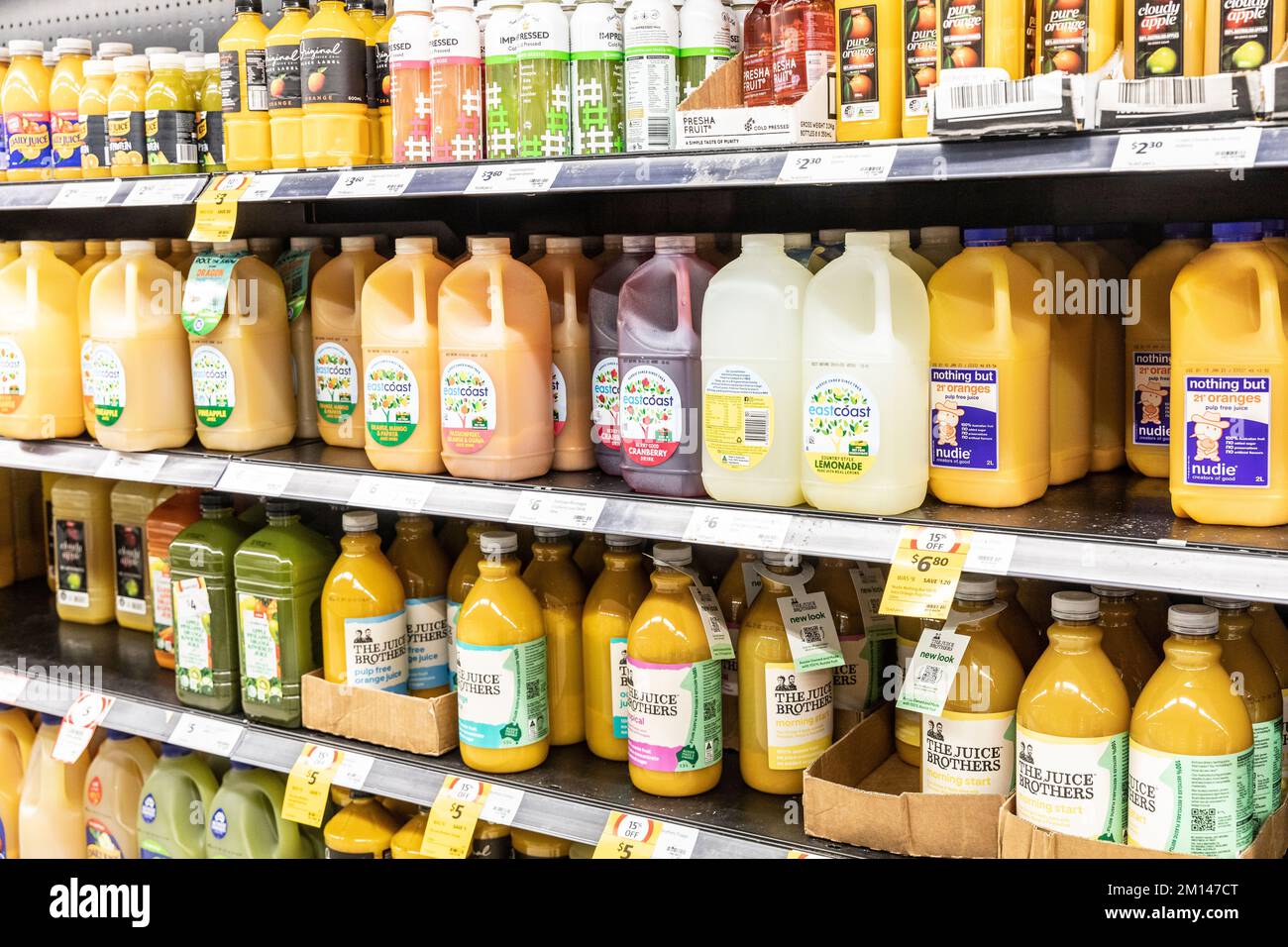 Selection of fresh juices for sale in an Australian supermarket in ...
