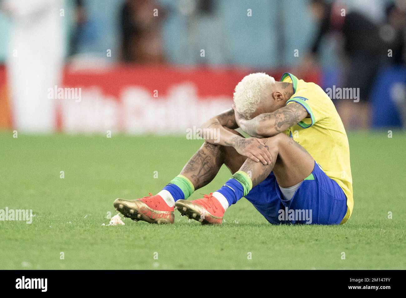 Doha, Qatar. 09th Dec, 2022. Neymar of Brazil crying after losing on ...