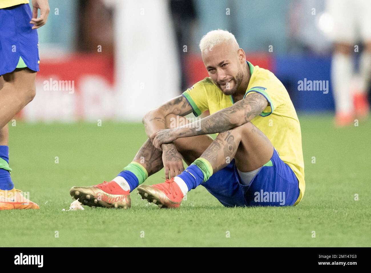 Doha, Qatar. 09th Dec, 2022. Neymar of Brazil crying after losing on ...