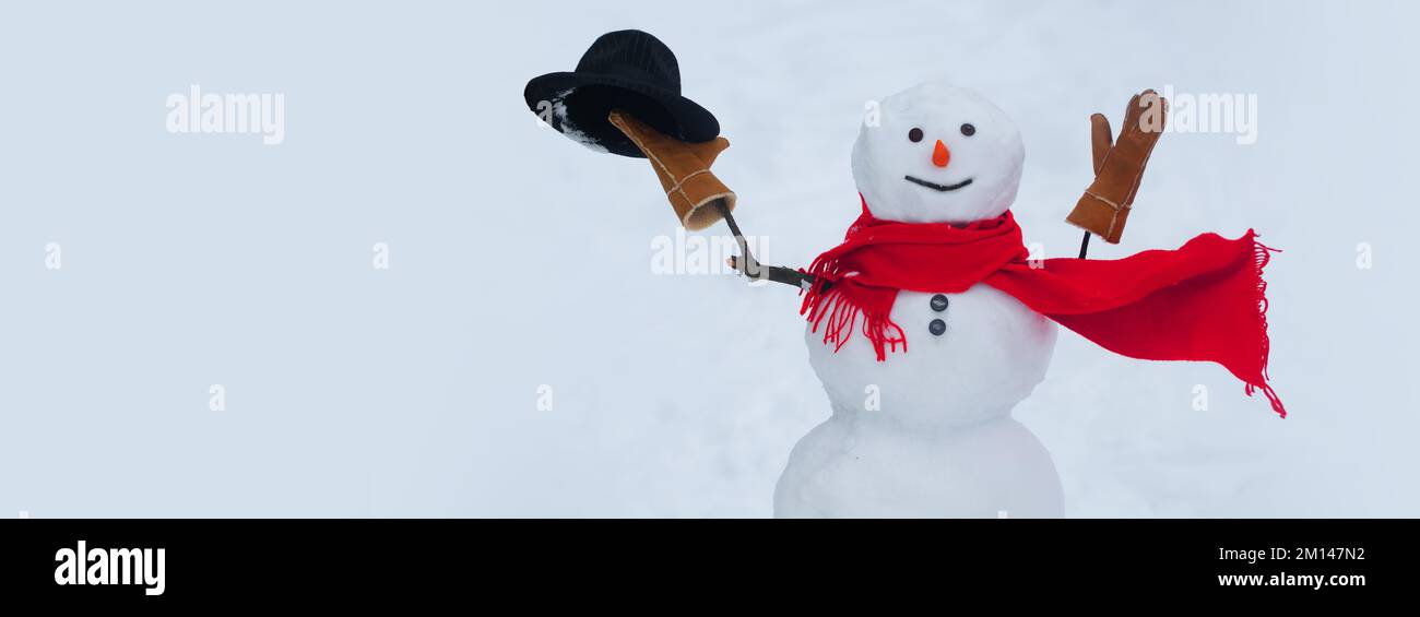 Merry Christmas and happy new year greeting card. Snowman banner ...