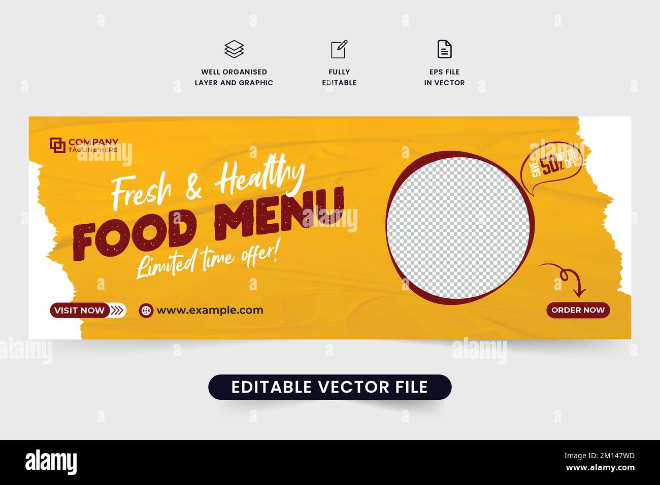 Delicious food menu banner design with brush effects. Food promo ...