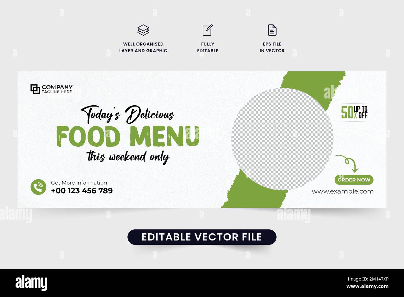 Weekend food discount social media cover design with green and dark ...