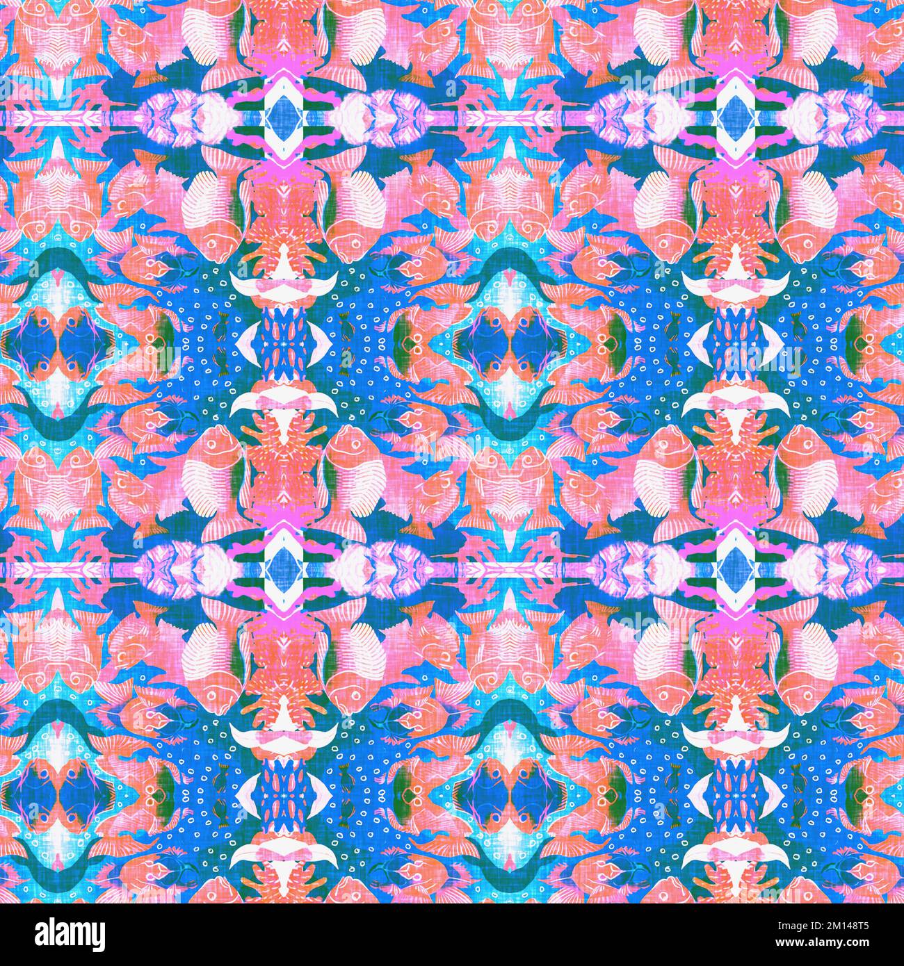 Washed Red Blue blur white vibrant watercolor batik azulejos tile ...
