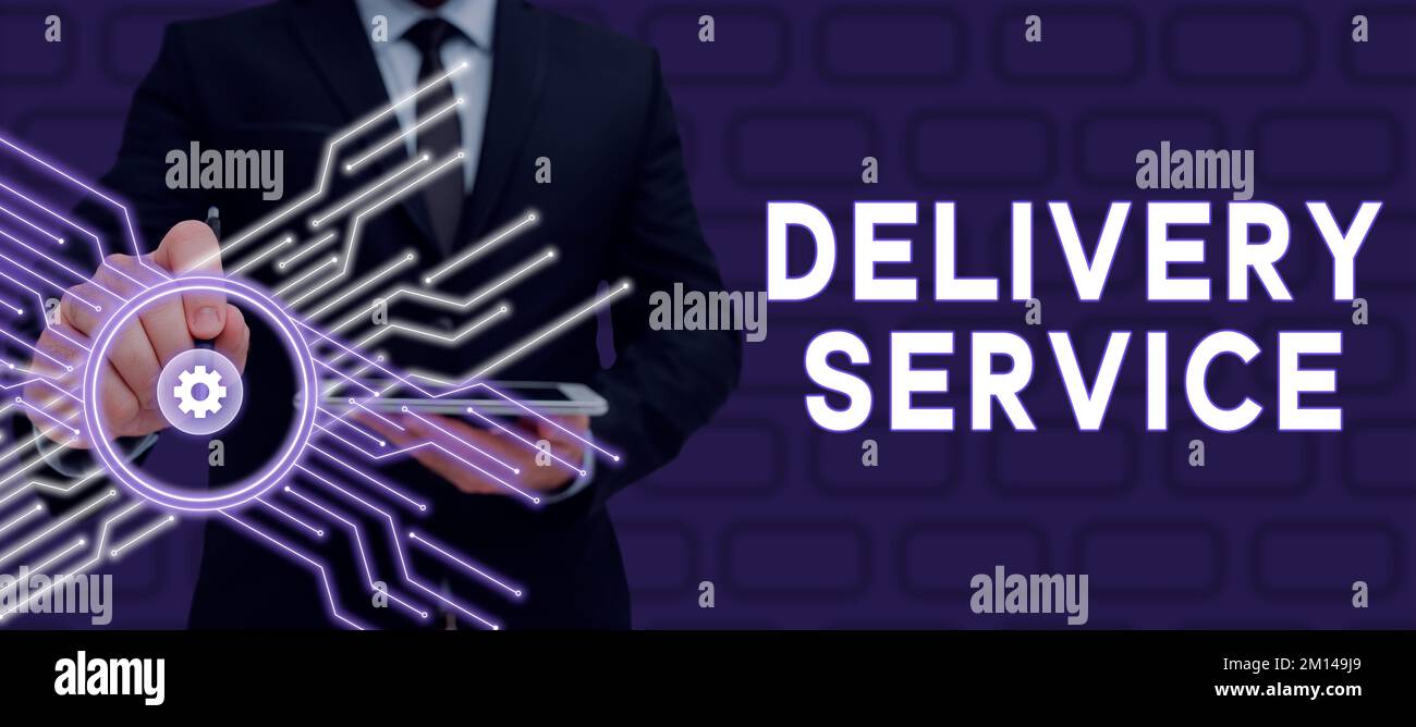 Text caption presenting Delivery Service. Word Written on the act of ...