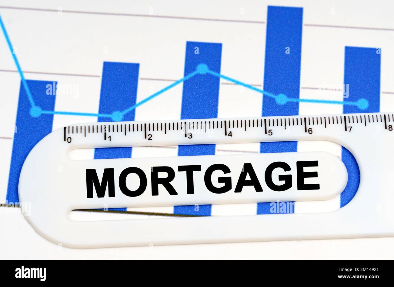 Economy concept. On the sheet with graphs there is a white ruler with ...