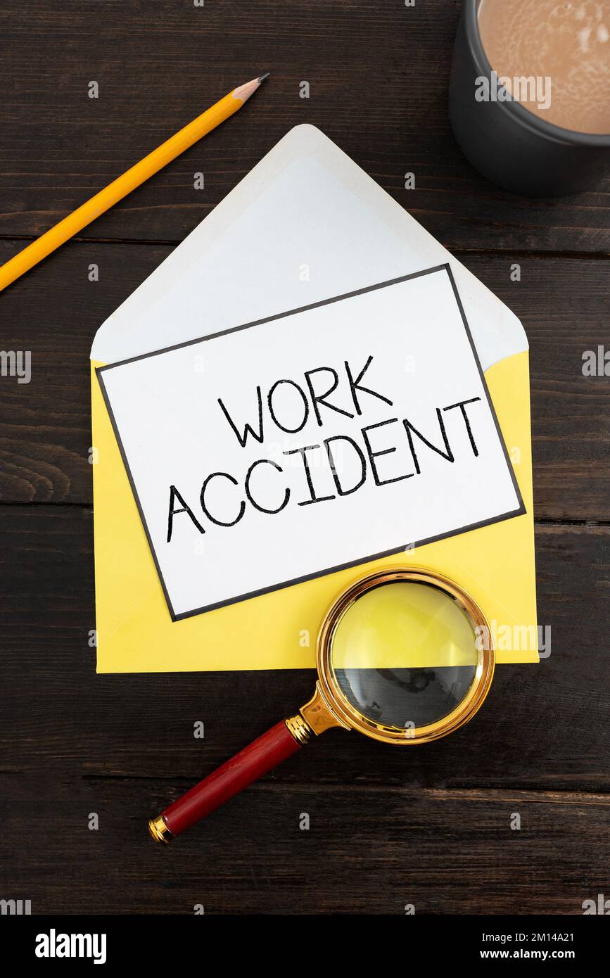 Hand writing sign Work Accident. Word Written on Mistake Injury ...