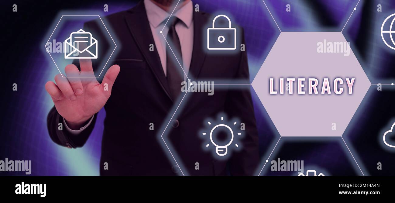 Text caption presenting Literacy. Conceptual photo ability to read and ...