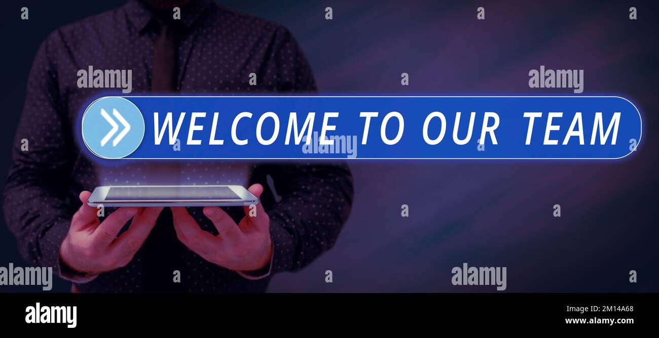 Hand writing sign Welcome To Our Team. Word for introducing another ...