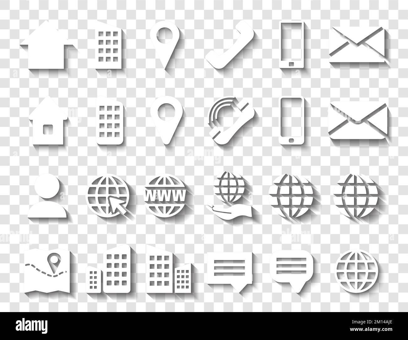 White Contact Info Icon Set with Shadows for Location Pin, Phone, Web ...