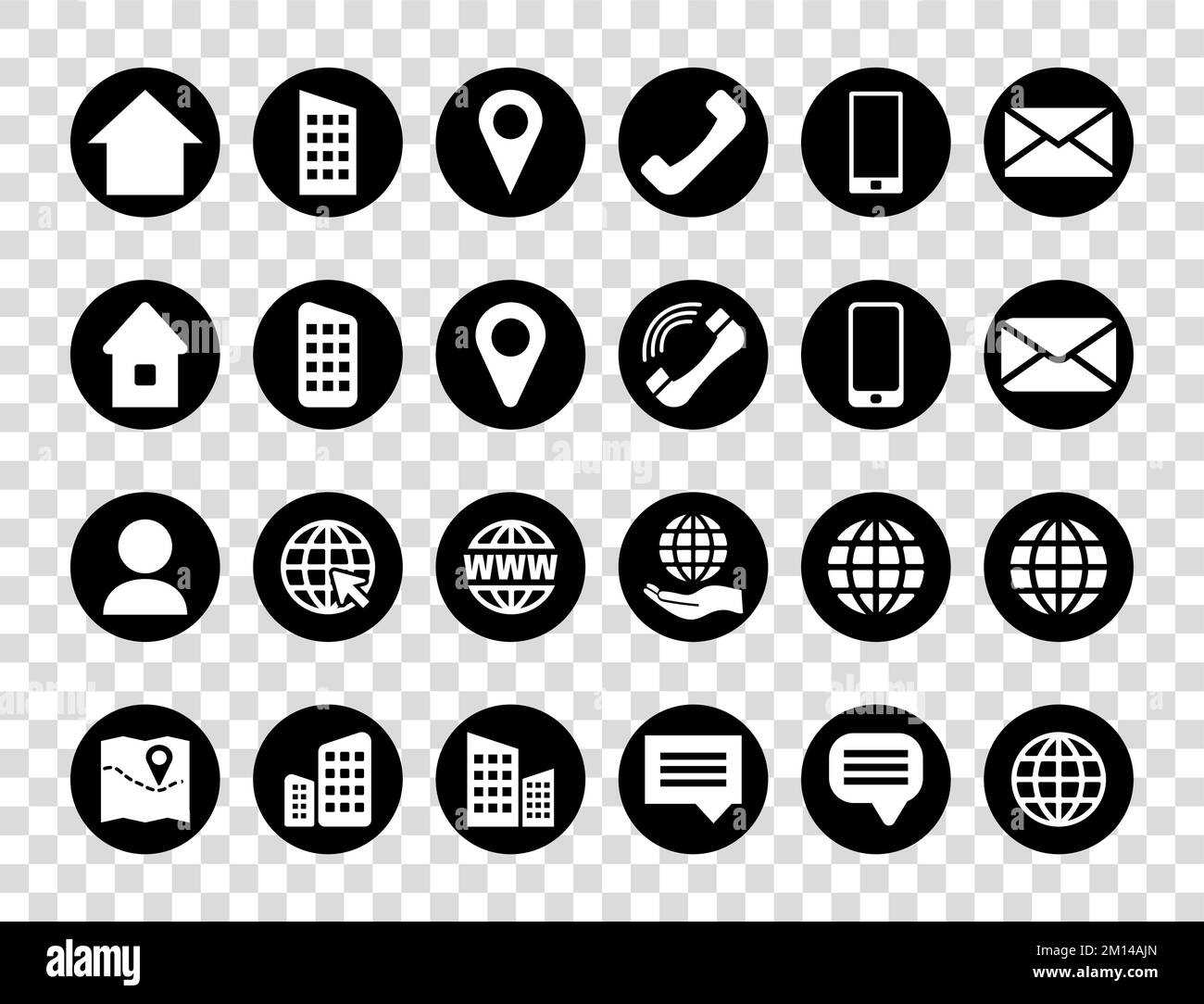 Round Black Contact Info Icon Set for Location Pin, Phone, Web and ...
