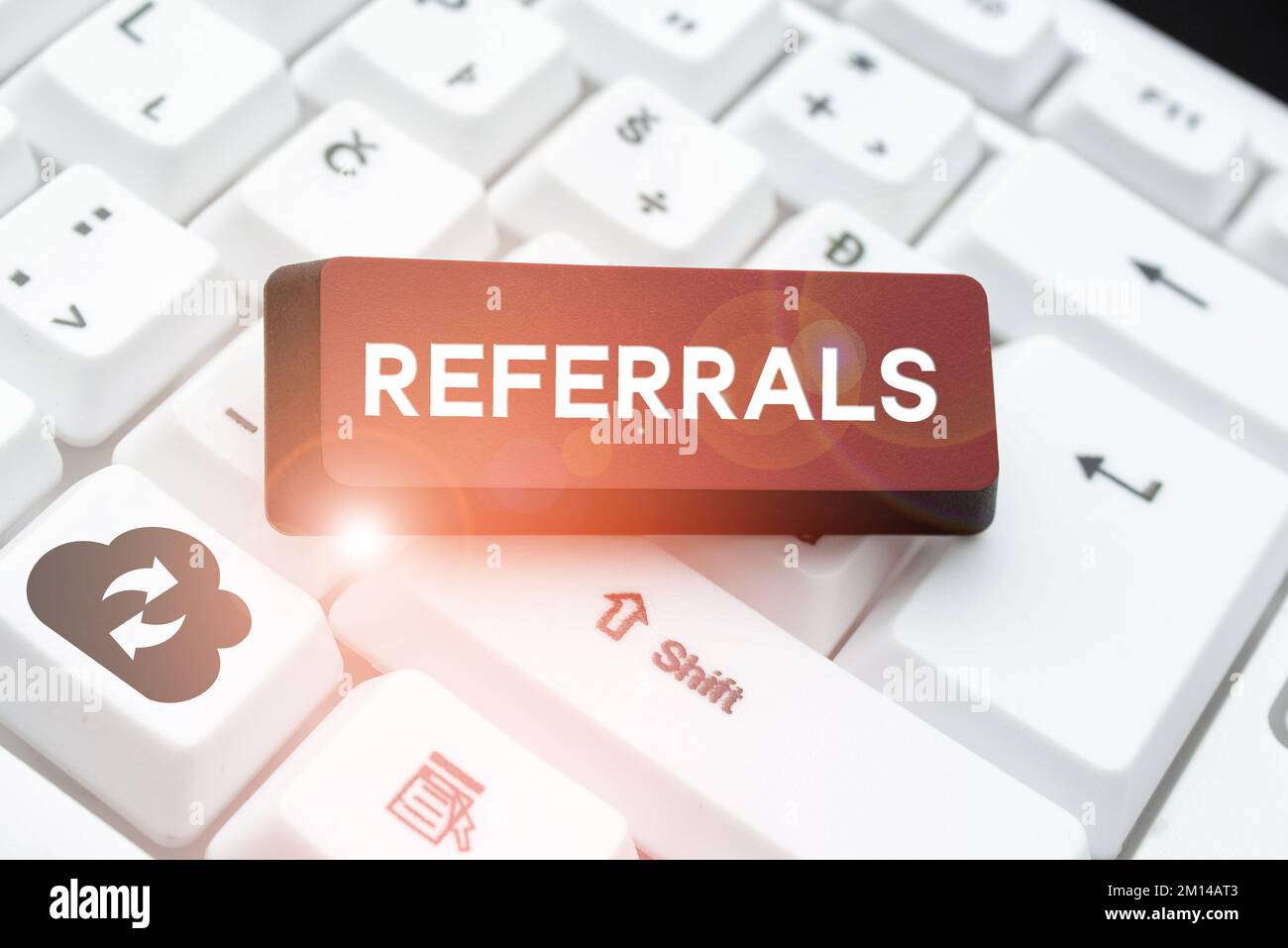 Sign displaying Referrals. Business overview Act of referring someone ...