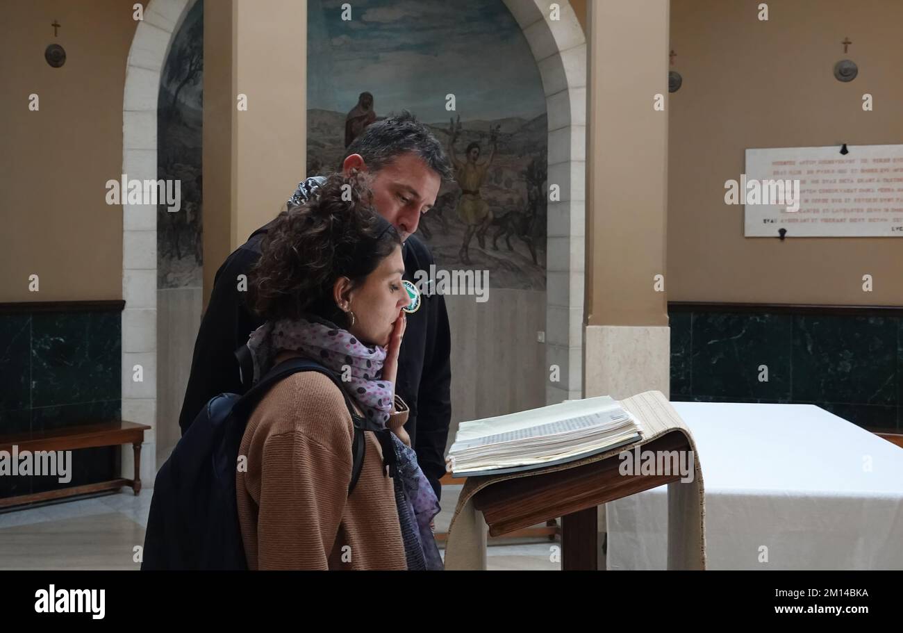 Visitors inside the Shepherds' Field Chapel which according to Catholic ...